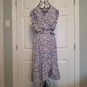 Monteau | Dresses | Monteau Los Angeles Purple Flora Midi Dress Wrap ...